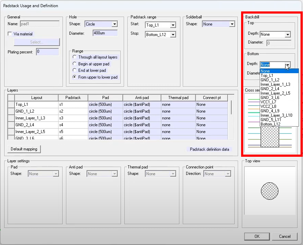 Arbitrary Backdrill Depth in HFSS 3D Layout